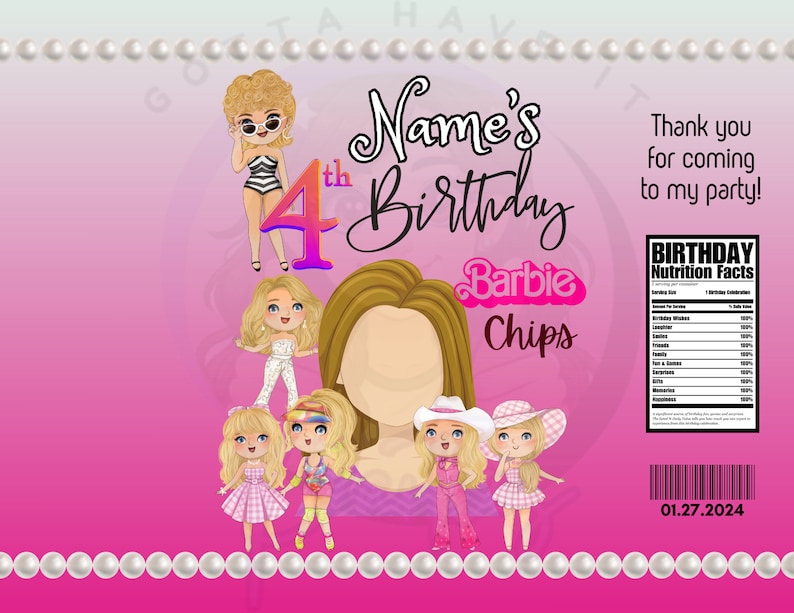 Customized Chip Bags for Barbie Party! - Etsy