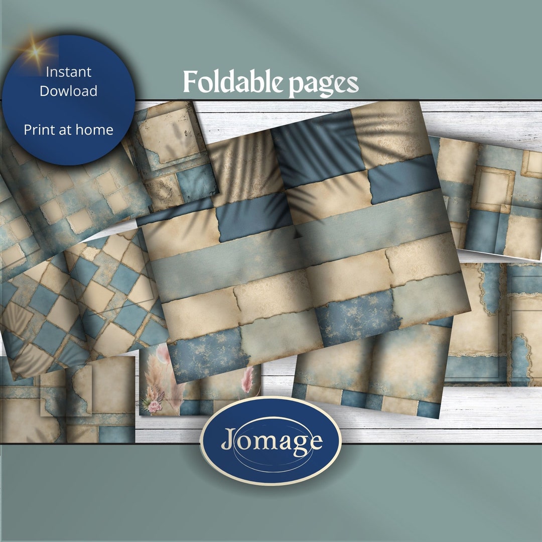 Foldable Junk Journal Craft Paper in Basic Vintage Neutral Bleu Beige ...