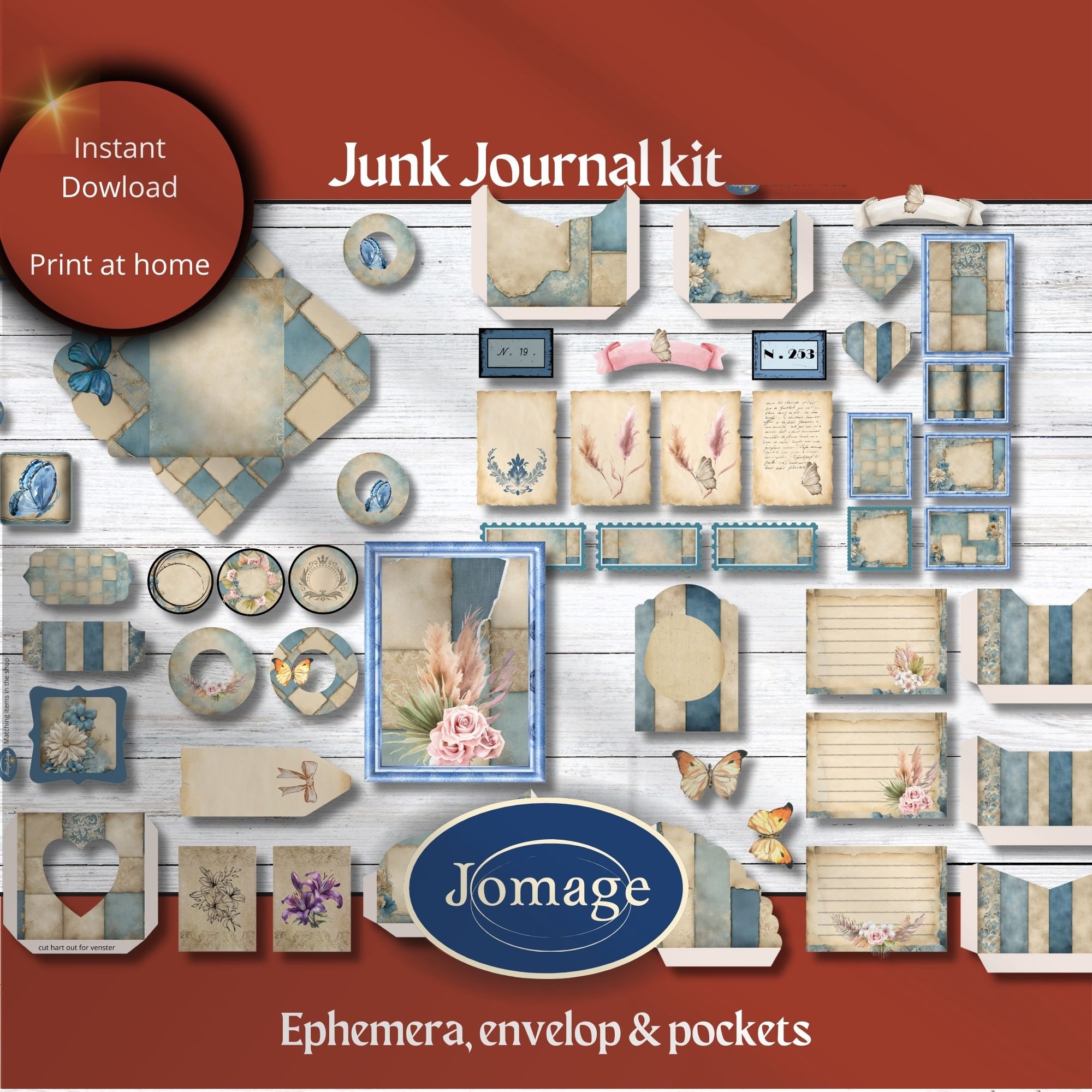 Junk Journal Kit With Printable Journal Pages, Ephemera and Envelope in ...