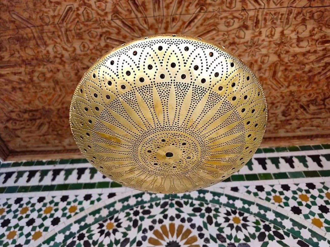 Moroccan Brass Ceiling Light | Flush Mount Dome Pendant | Gold Sunburst ...