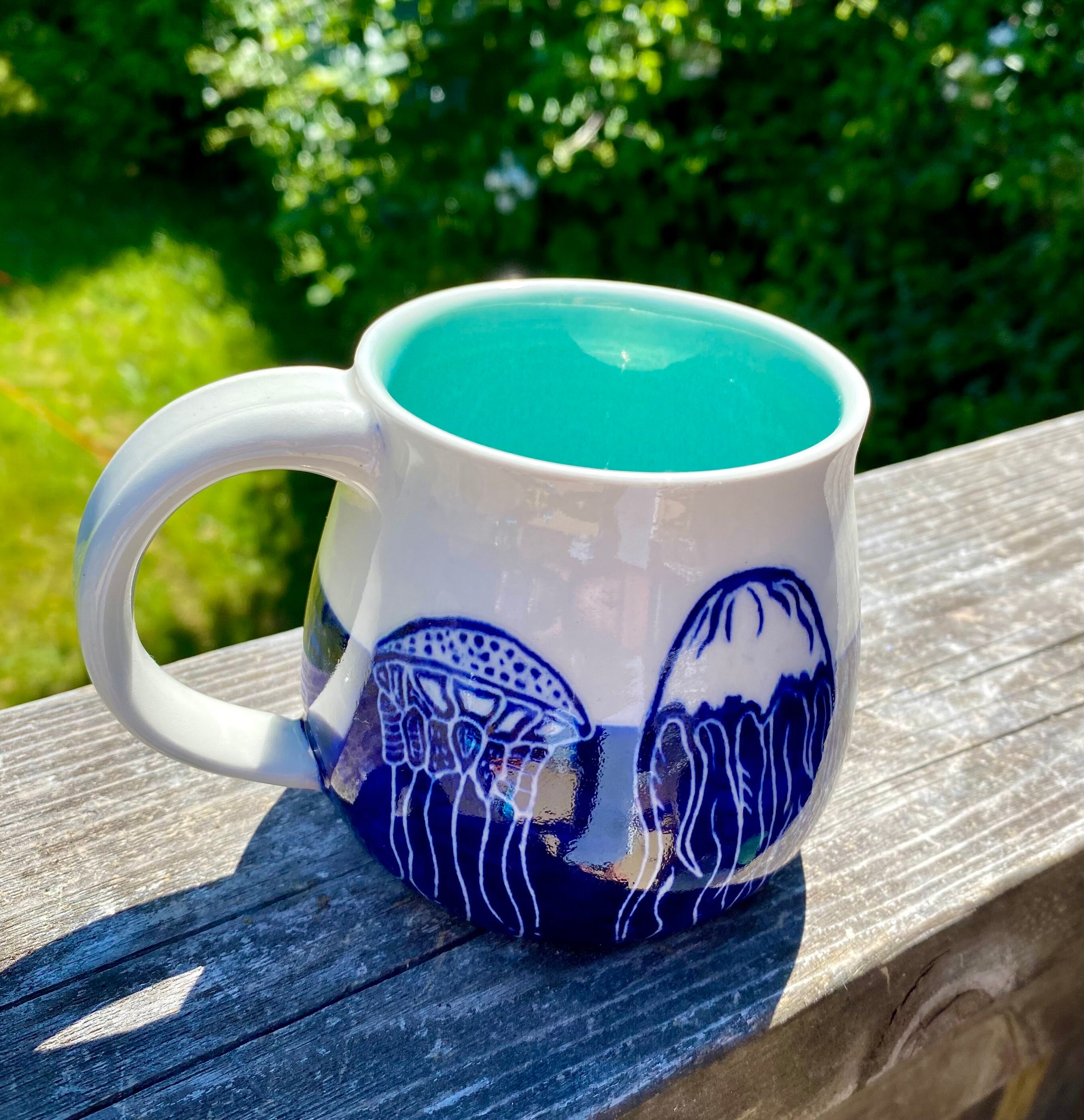 Royal Blue and White Sgraffito Jellyfish Mug - Etsy