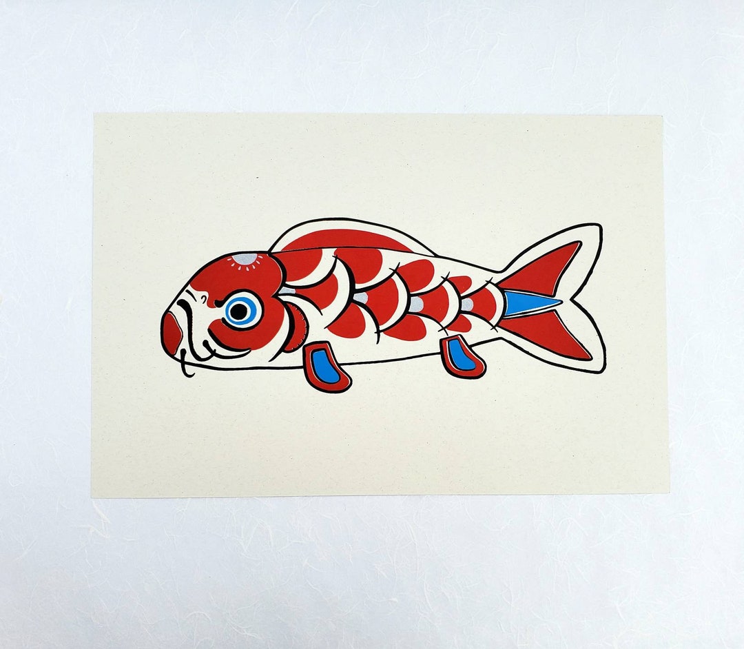 Koi Koinobori Screen Print Art - Koi Fish Art - Carp Streamer Decor ...