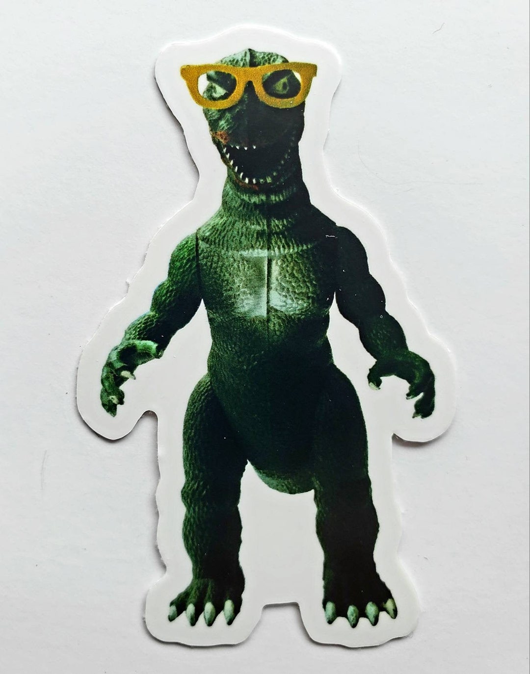 Godzilla Wearing Glasses Weather Proof Sticker - Vintage Godzilla ...