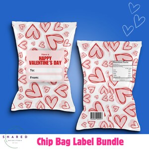 Valentine's Day Chip Bag Label Bundle, Printable Red Pink Bear Chip ...
