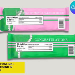 Editable Pink & Green Candy Bar Wrapper, Printable AKA Candy Bar Label ...