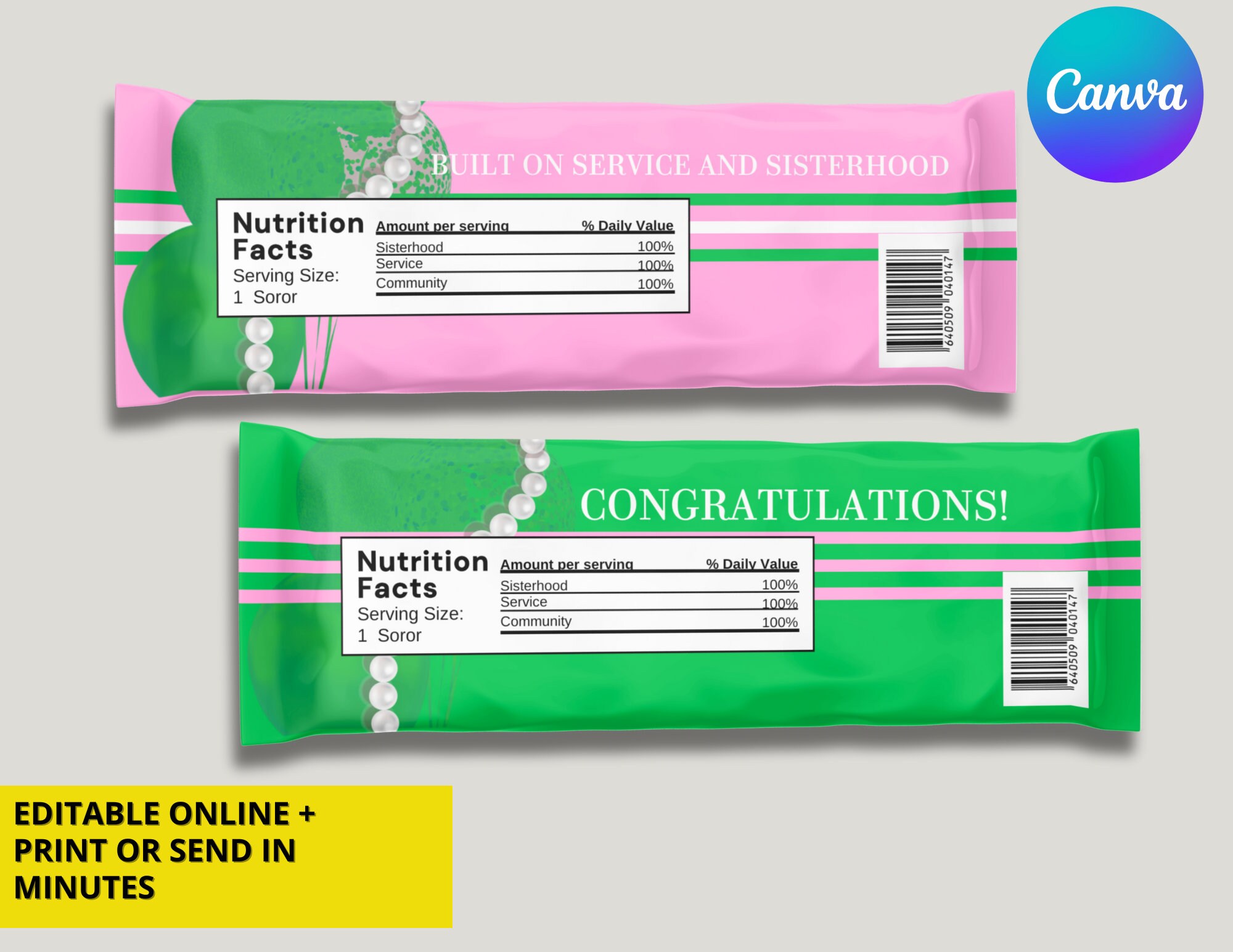 Editable Pink & Green Candy Bar Wrapper, Printable AKA Candy Bar Label ...