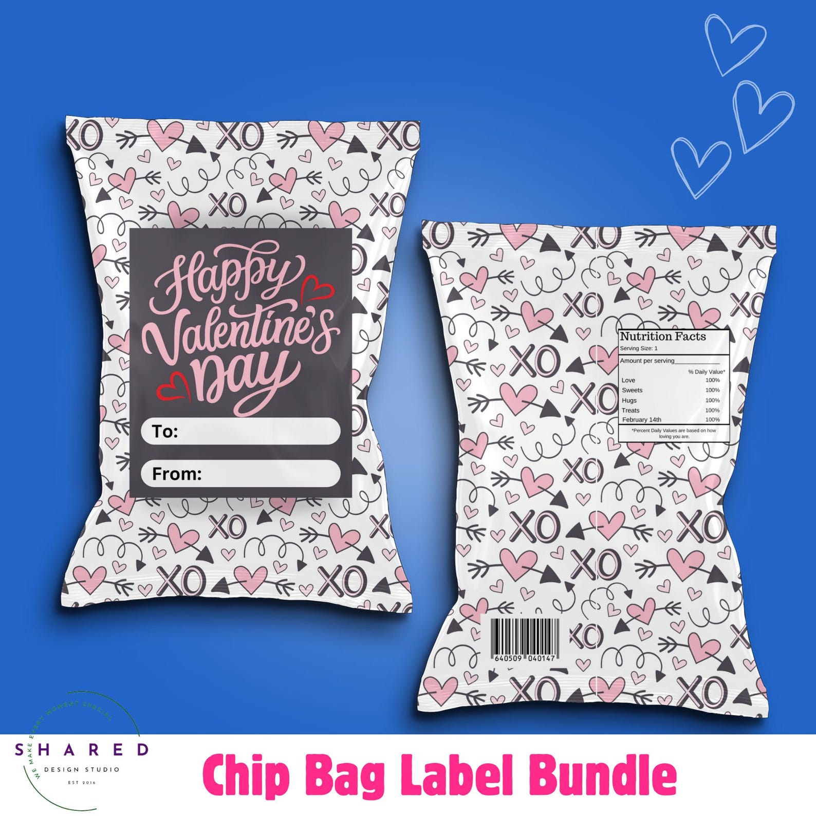 Printable Valentine's Day Chip Bag Label Bundle, Colorful Heart Chip ...