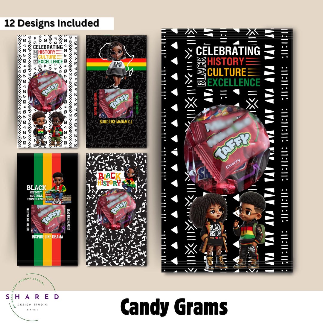 Black History Candy Grams Bundle, 12 Printable Candy Snack Gram, DIY ...