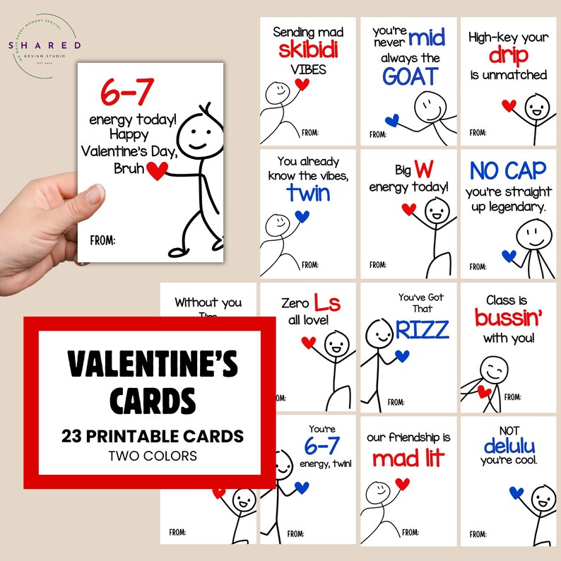 Slang Kids Valentine's Day Cards, Funny Printable Classroom Gift, 6-7 ...