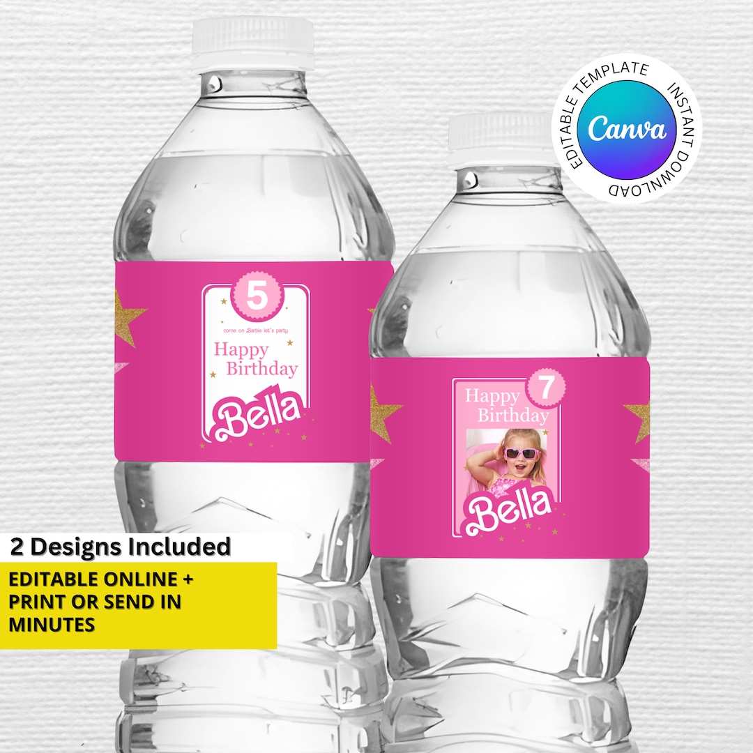 Editable Birthday Party Printable Water Bottle Label | Party Favor Pink ...