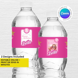 Editable Birthday Party Printable Water Bottle Label | Party Favor Pink ...