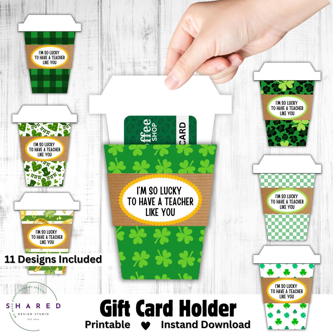 Teacher Coffee Cup Gift Card Holder With Sleeve, St. Patrick's Day Gift ...