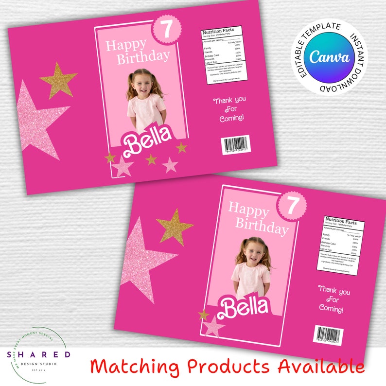 Editable Pink Birthday Party Printable Mini Chocolate Candy Bar Labels ...