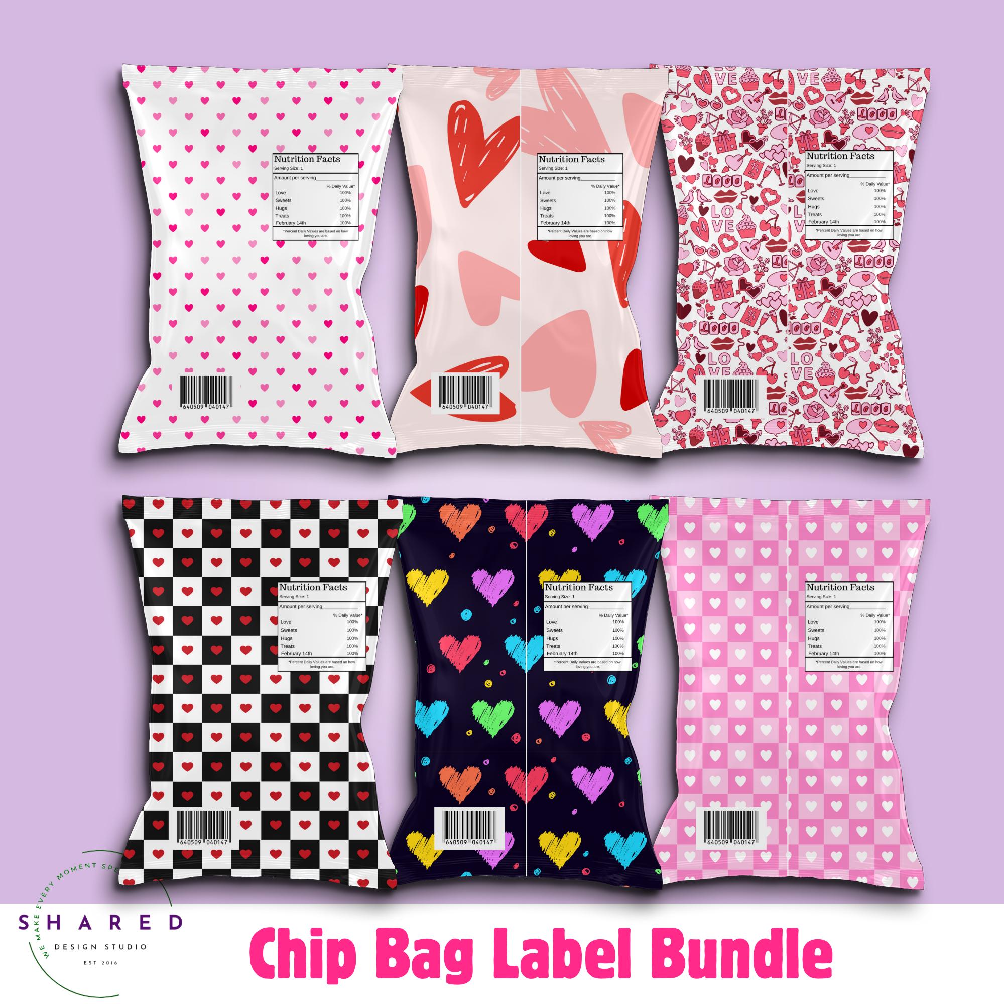 Valentine's Day Chip Bag Label Bundle, Printable Red Pink Heart Chip ...