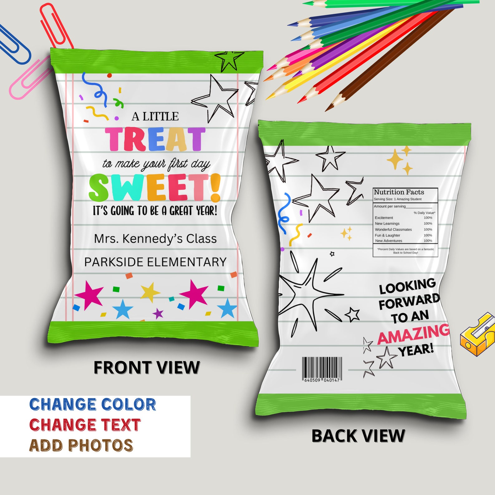 Editable Back to School Chip Bag Label, Printable Teacher Student Gift ...