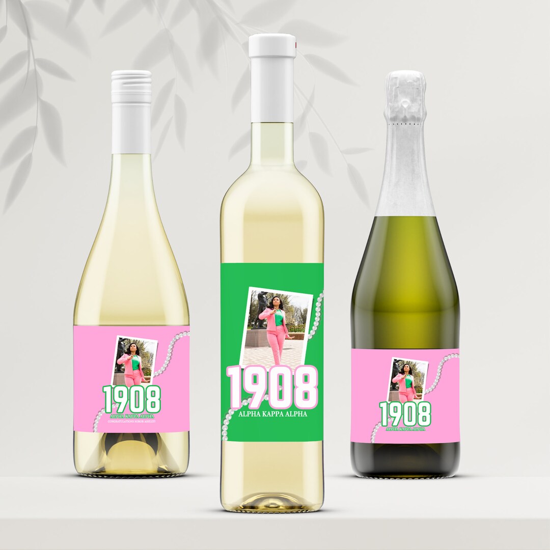Editable Pink & Green Alpha Kappa Alpha Wine Bottle Label, Printable ...