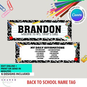 Editable Name Tag Template, Printable Composition Classroom Name Tags ...