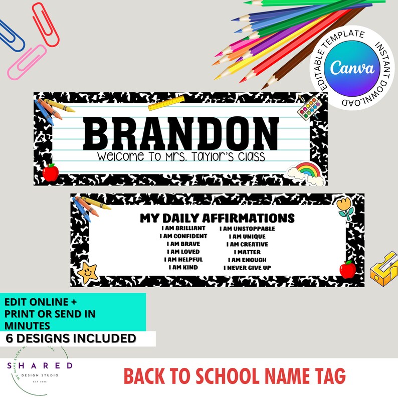 Editable Name Tag Template, Printable Composition Classroom Name Tags ...