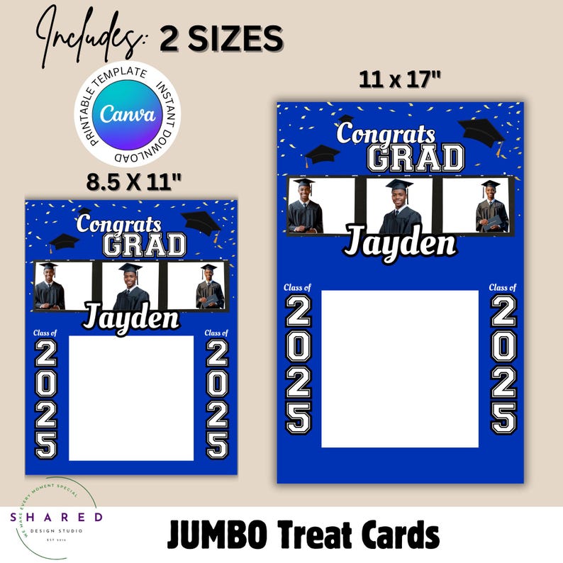 Graduation Jumbo Card Bundle, Editable Candy Snack Gift Card, DIY Grad ...
