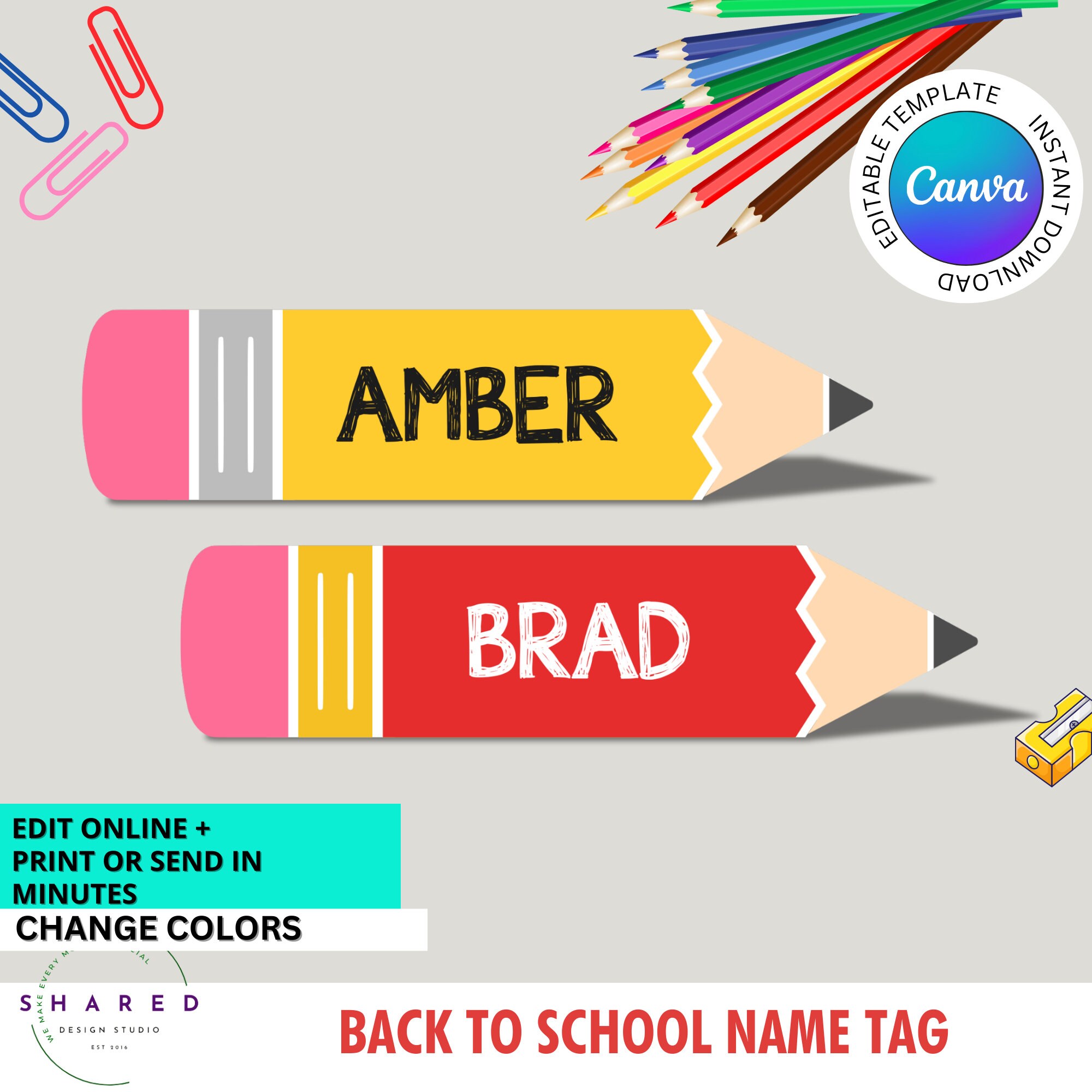 Editable Name Tag Template, Printable Pencil Classroom Name Tags for ...