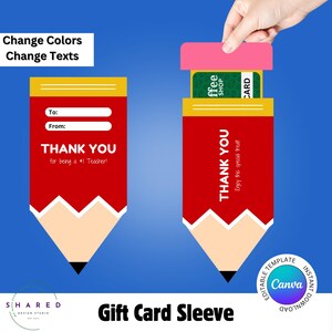 School Pencil Gift Card Holder With Sleeve, Editable Teacher Staff ...
