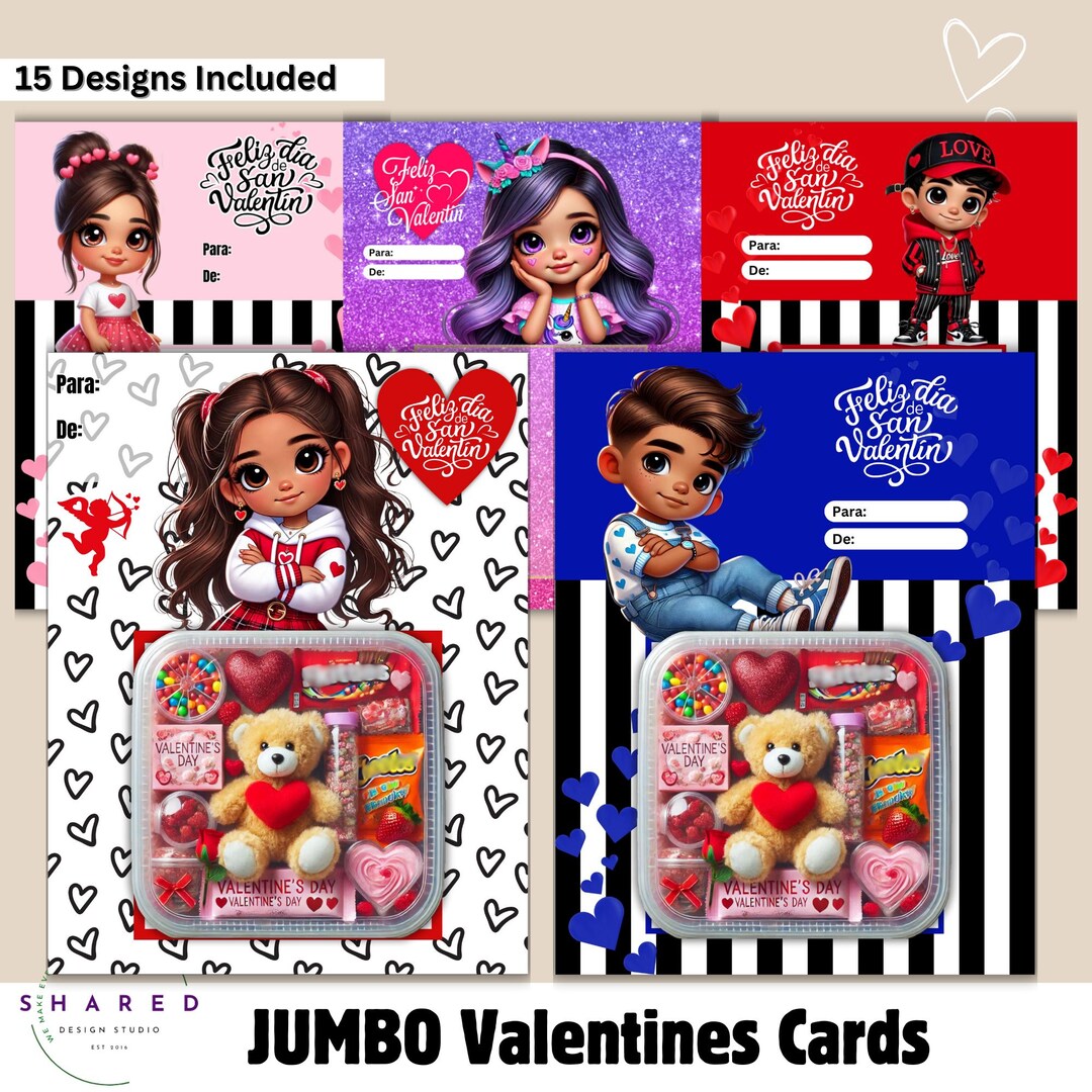 12 Spanish Jumbo Valentine's Day Card Bundle, Printable DIY Valentine ...