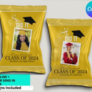 Editable Gold Graduation Chip Bag Label, Printable Grad Chip Bag ...