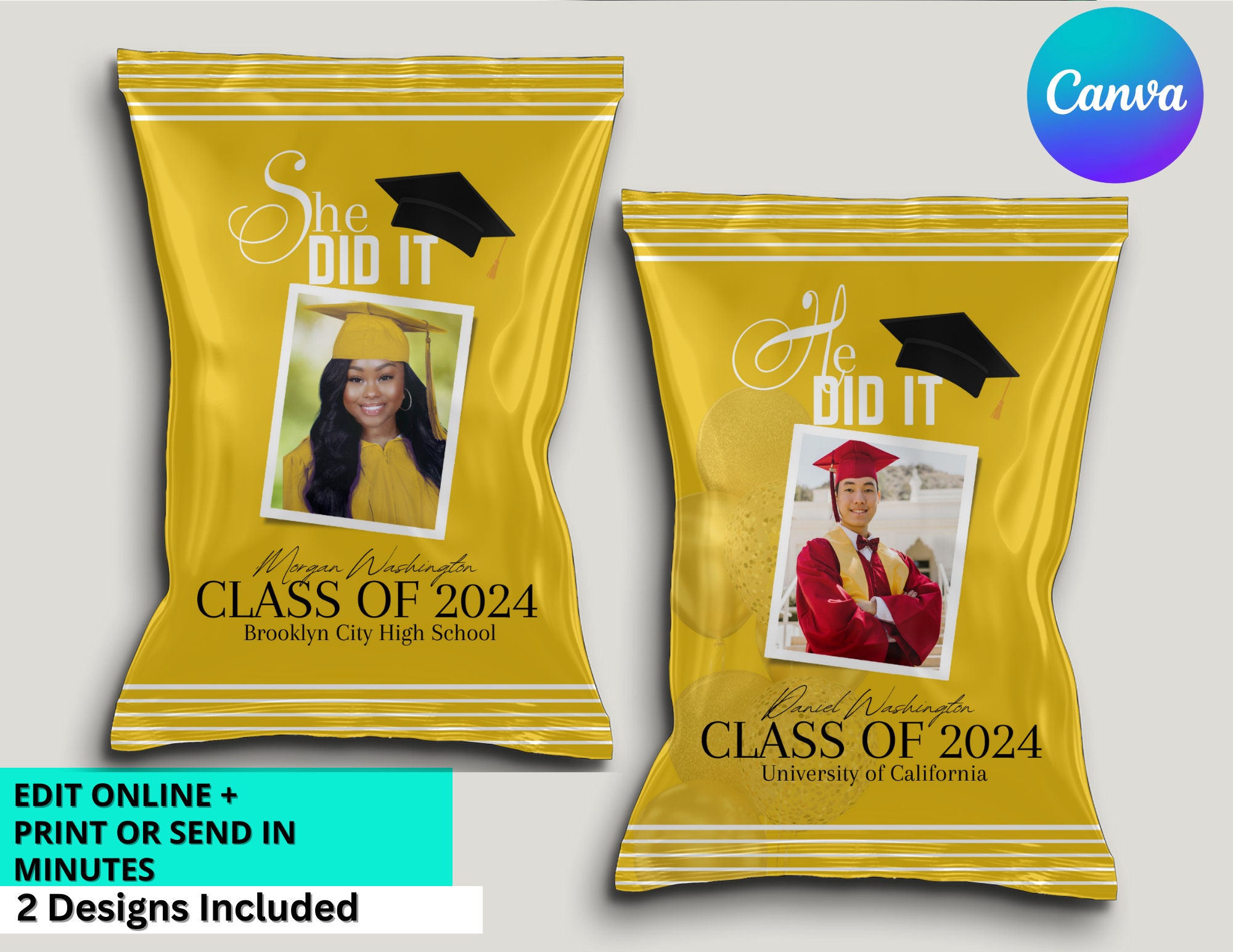 Editable Gold Graduation Chip Bag Label, Printable Grad Chip Bag ...