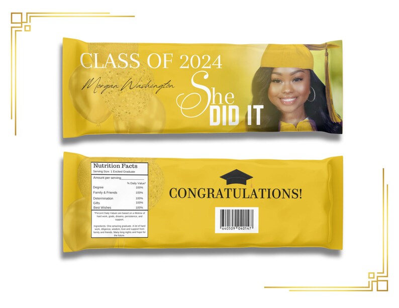 Editable Gold & White Graduation Candy Bar Wrapper, Printable Grad ...