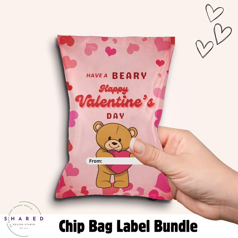 Valentine's Day Chip Bag Label Bundle, Printable Red Pink Bear Chip ...
