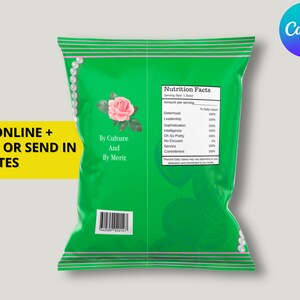 Editable Pink & Green Chip Bag Wrapper, Printable AKA Chip Bag Label ...