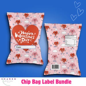 Valentine's Day Chip Bag Label Bundle, Printable Red Pink Bear Chip ...