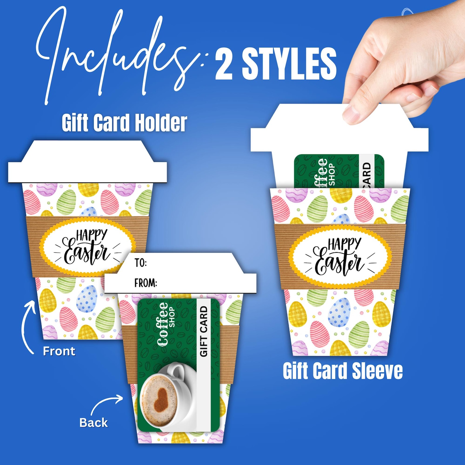 Easter Coffee Cup Gift Card Holder With Sleeve, Easter Bunny Gift Card ...