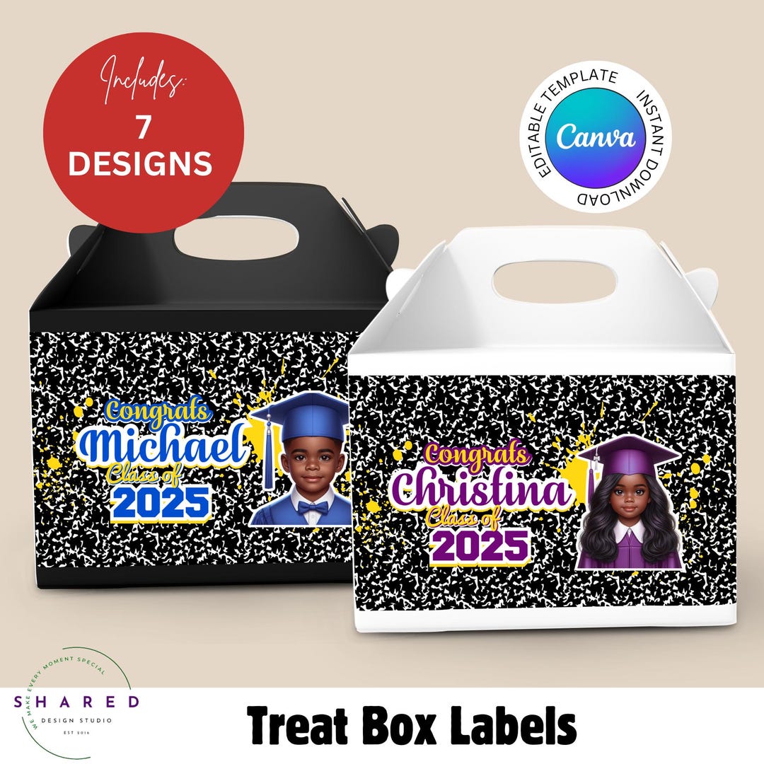 Editable Graduation Party Printable Gable Treat Box Label, Composition ...