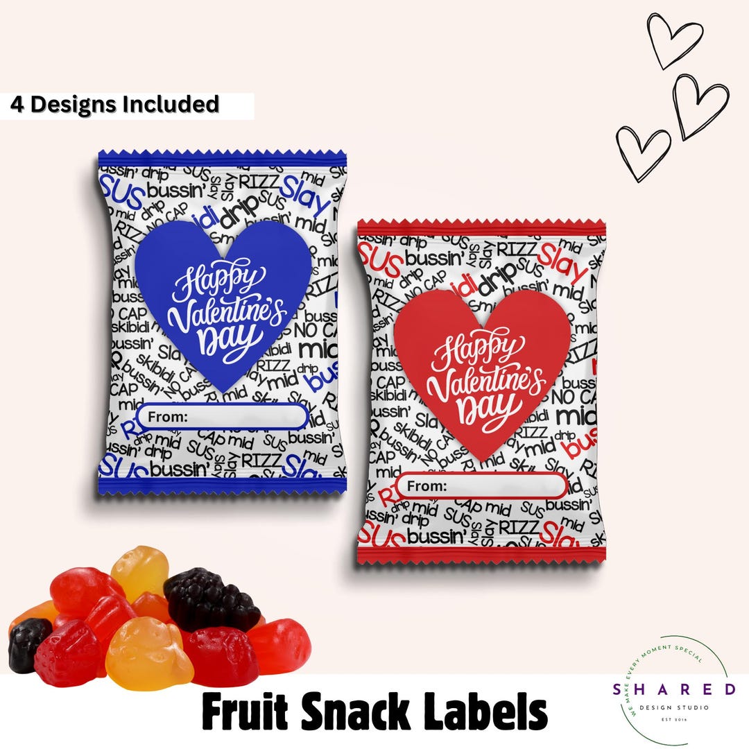 Fun Slang Kids Valentine's Day Fruit Snack Printable Treat Labels ...