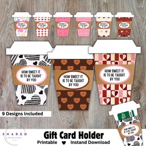 Teacher Coffee Cup Gift Card Holder With Sleeve, Valentine's Day Gift ...