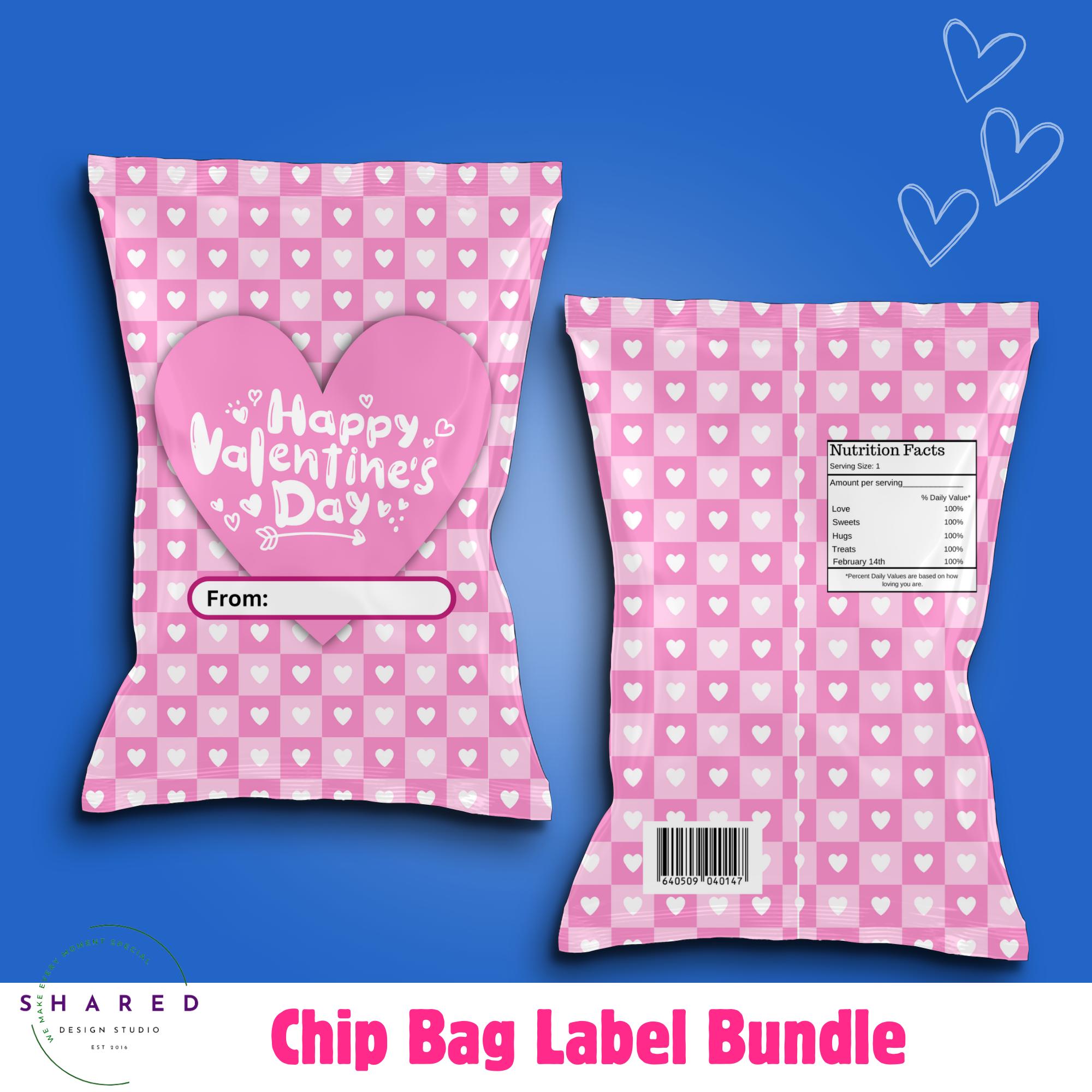Valentine's Day Chip Bag Label Bundle, Printable Red Pink Heart Chip ...