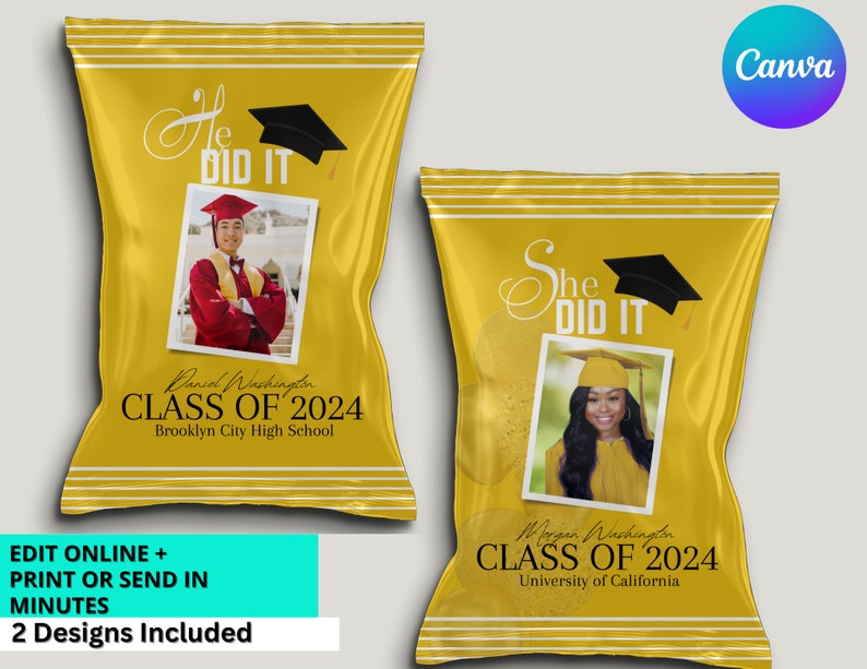 Editable Gold Graduation Chip Bag Label, Printable Grad Chip Bag ...