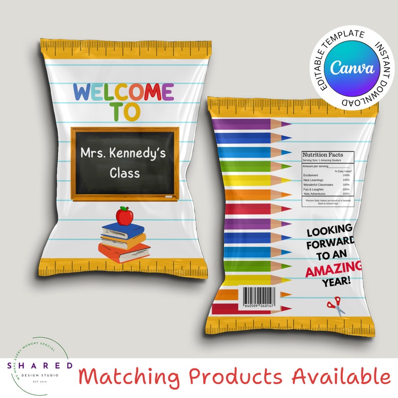 Editable Back to School Chip Bag Label, Printable Teacher Student Gift ...