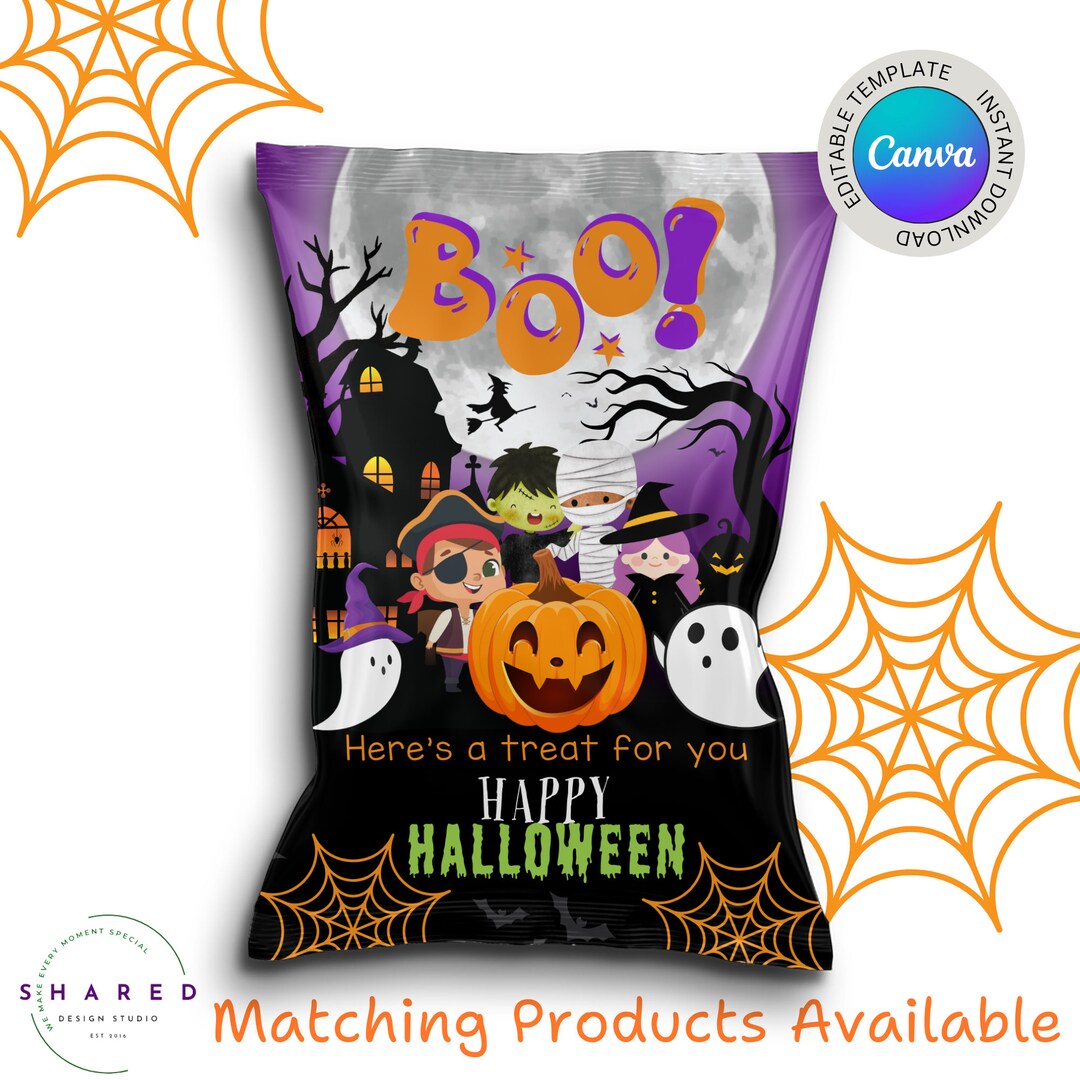 Editable Halloween Chip Bag Label Bundle, Printable Kids Boo Treat Bag ...
