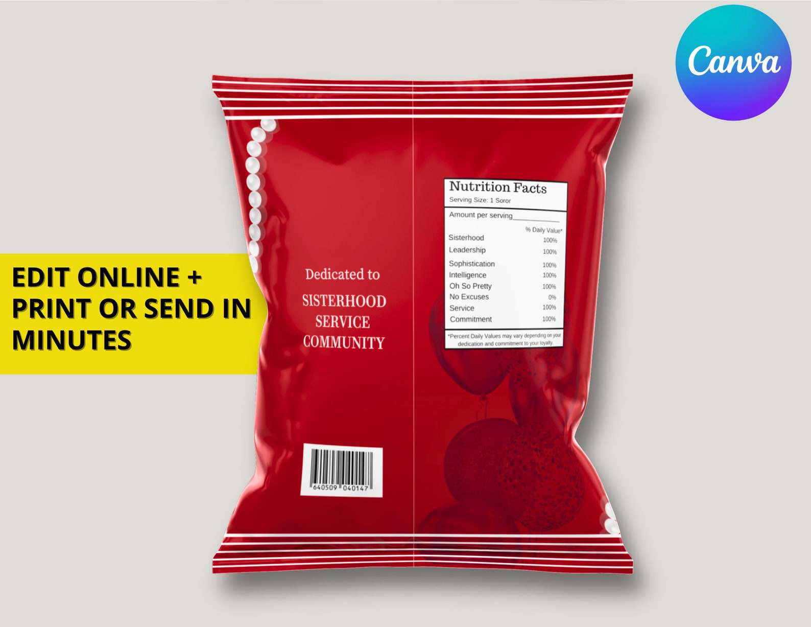 Editable Crimson & Cream Delta Chip Bag Wrapper, Printable DST Chip Bag ...