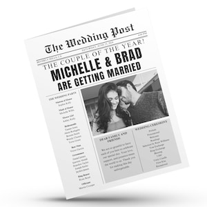 Editable Newspaper Wedding Program Template, Printable Wedding Seating ...