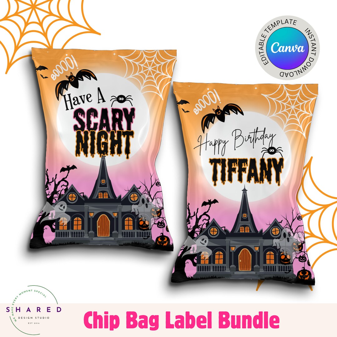 Editable Halloween Chip Bag Label Bundle, Printable Pink Orange ...