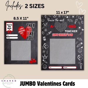 5 Jumbo Valentine's Day Cards, Printable Candy Snack Gift Card, DIY ...