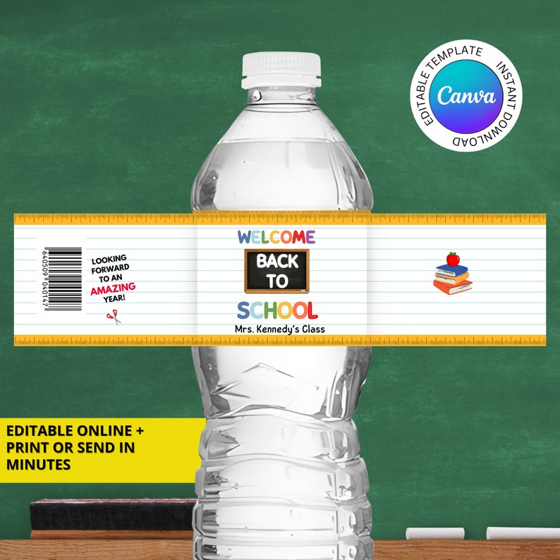 Editable Back to School Water Bottle Label, Printable Teacher Student ...