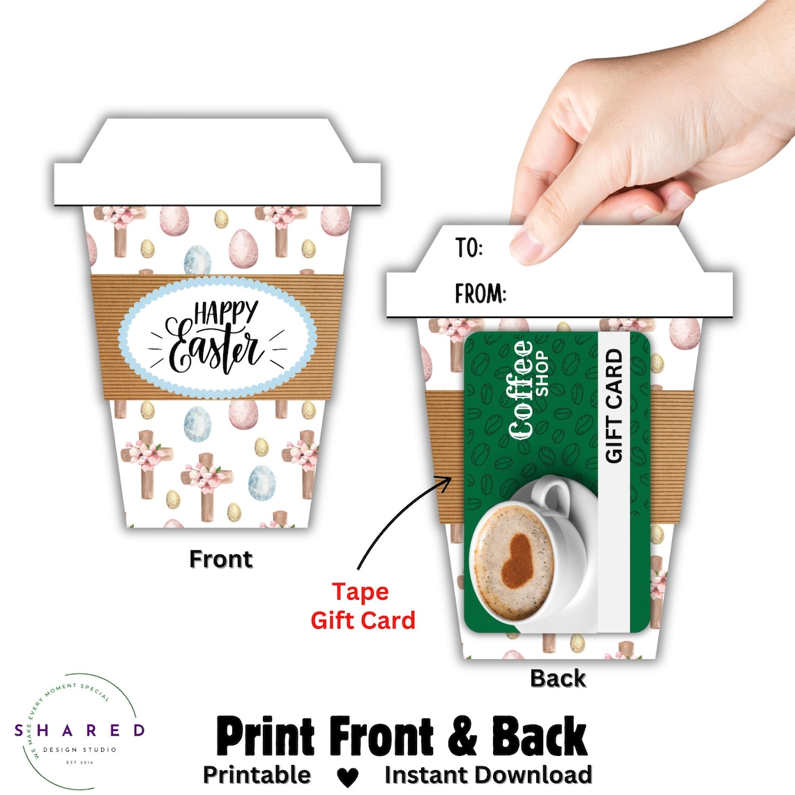 Easter Coffee Cup Gift Card Holder With Sleeve, Easter Bunny Gift Card ...