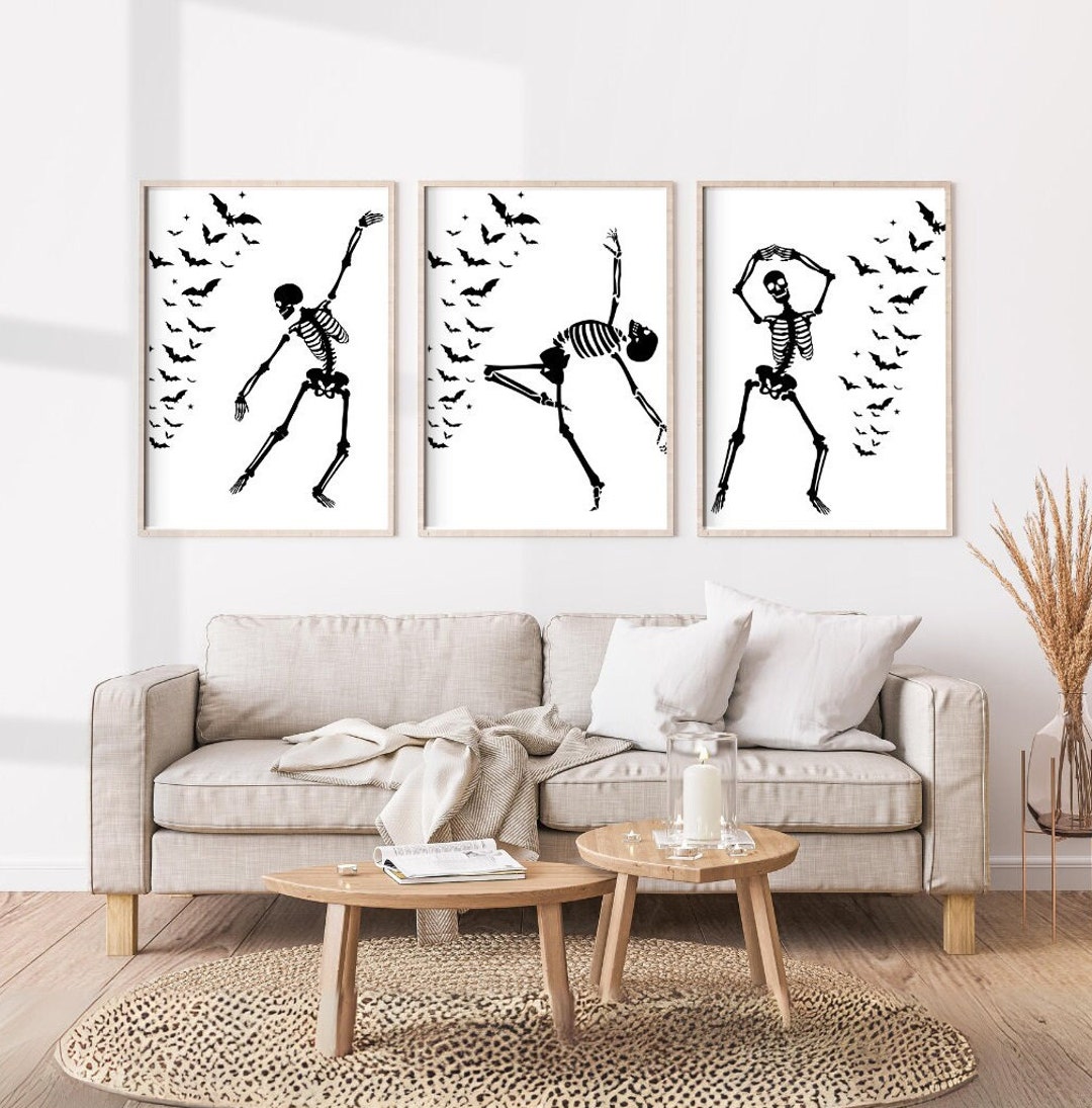 Printable Dancing Skeletons Wall Art Set, Halloween Wall Art, Trendy ...