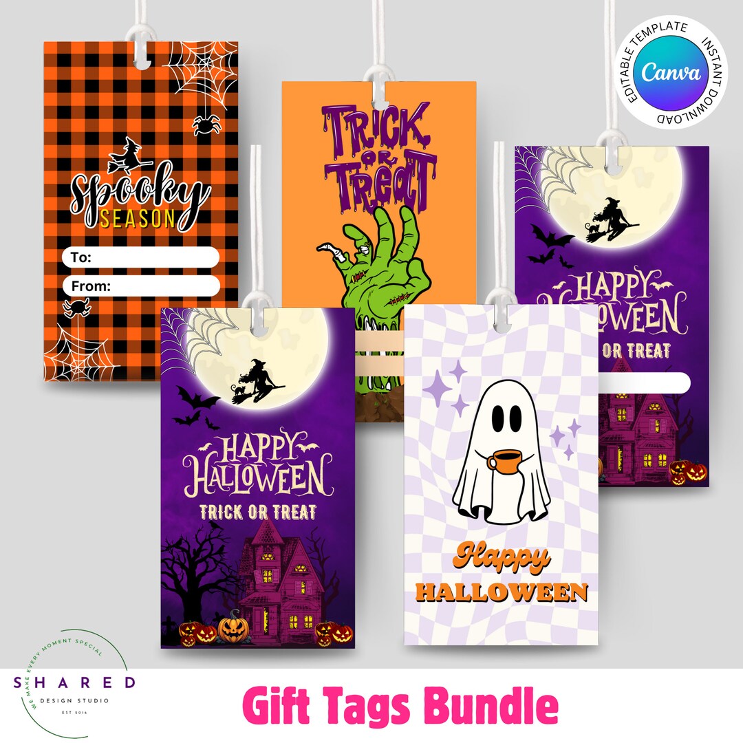 Editable Halloween Favor Tags Bundle, Printable Treat Bag Tags, Trick ...