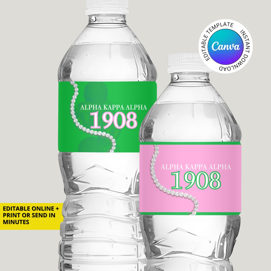 Editable Pink & Green Water Bottle Label, Printable AKA Water Bottle ...