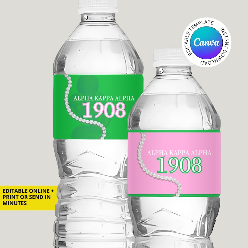 Editable Pink & Green Water Bottle Label, Printable AKA Water Bottle ...